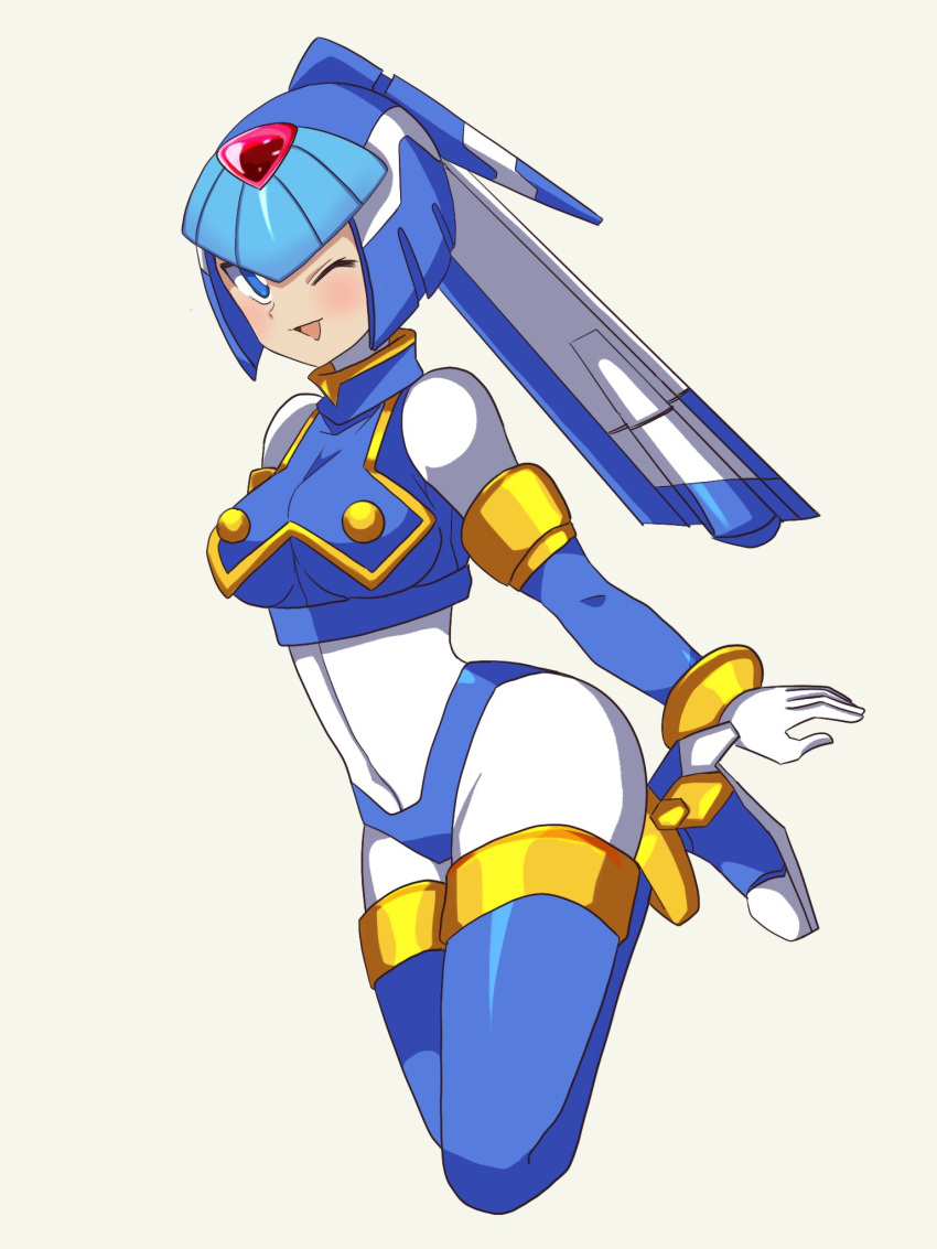Safebooru - 1girl blue eyes blue helmet blush breasts fairy leviathan (mega man) forehead jewel ...