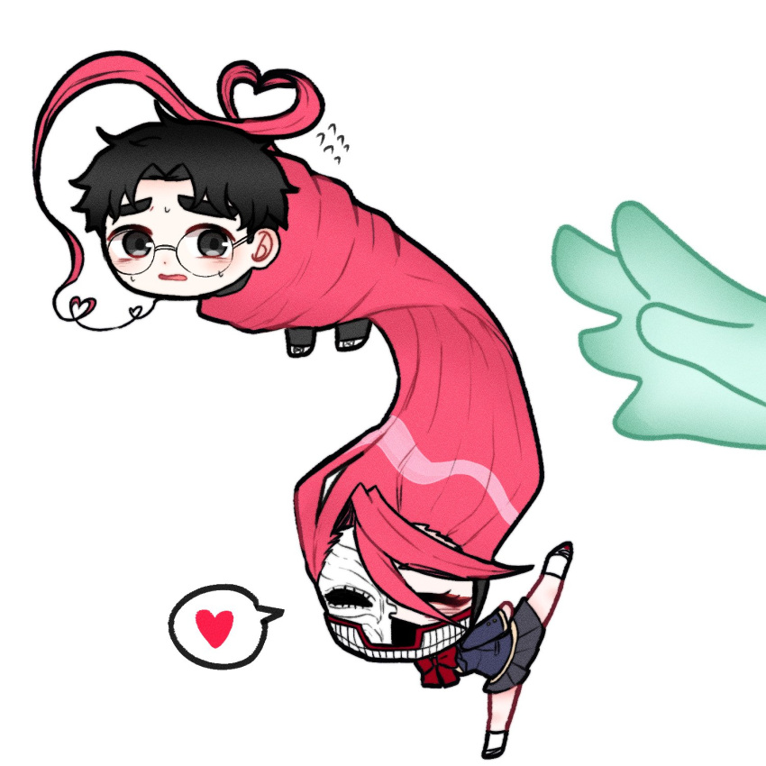 Safebooru - 1boy 1girl alternate form chibi dandadan glasses heart ...