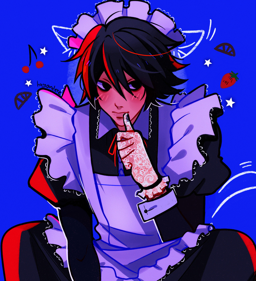 Safebooru - 1boy absurdres apron black hair blush crossdressing death ...