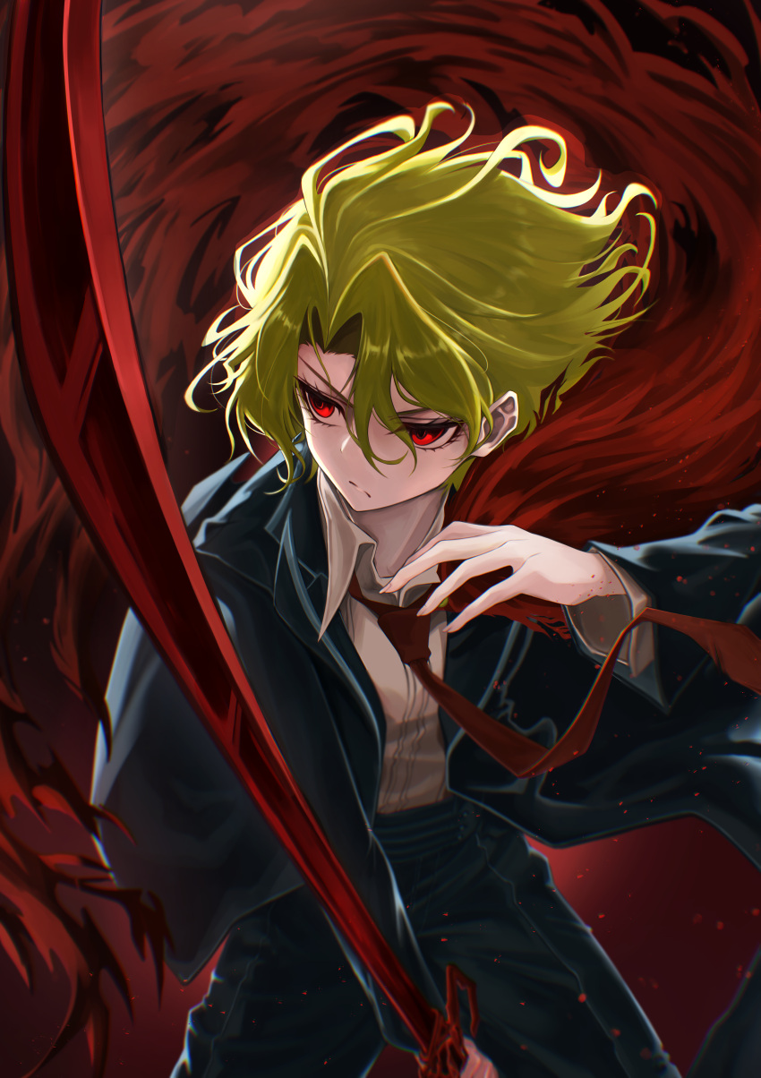 Safebooru - 1girl absurdres black coat blonde hair blood sword closed ...