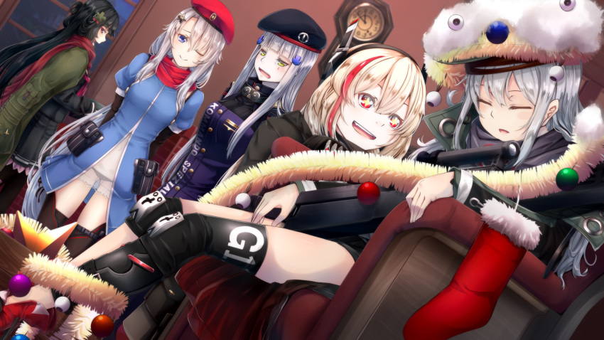 Safebooru - + + 5girls 9a-91 (girls frontline) assault rifle bangs beret black hair black hat ...