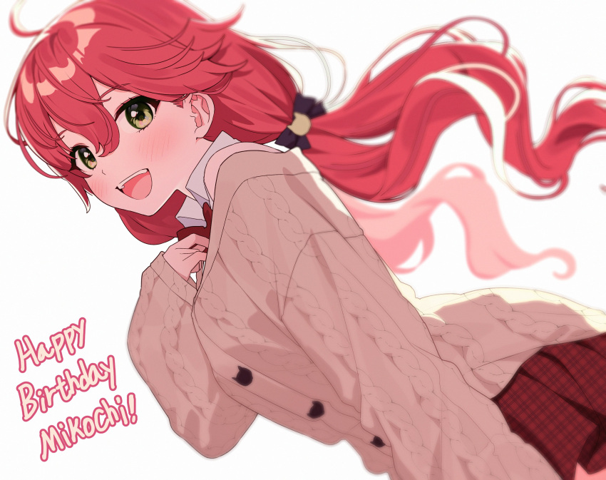 Safebooru - 14 (vision5032) 1girl :d absurdres ahoge cable knit cardigan collared shirt ...