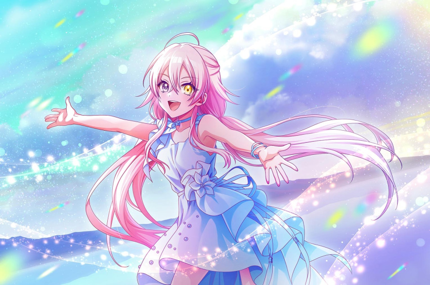 Safebooru - d4dj dress heterochromia ichihoshi lumina long hair pink hair smile violet eyes ...