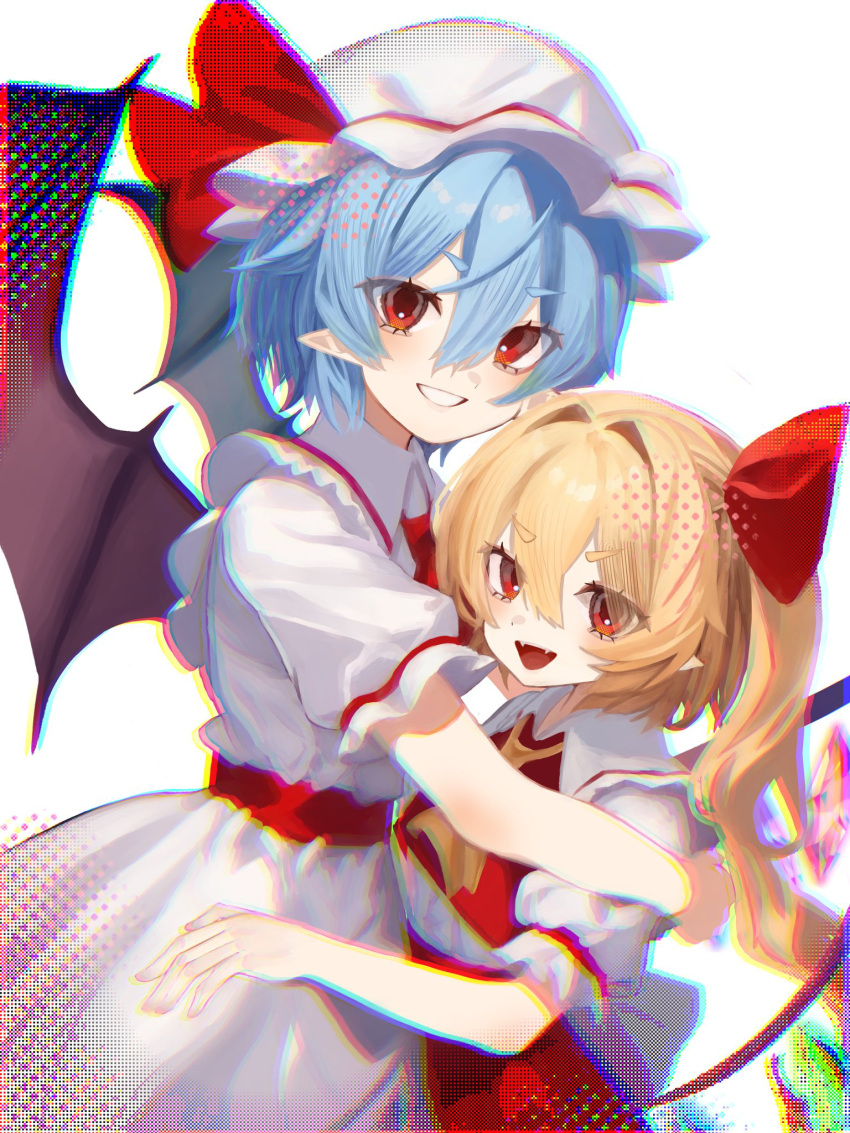 Safebooru - 2girls ascot bat wings blonde hair blue hair crystal crystal wings flandre scarlet ...