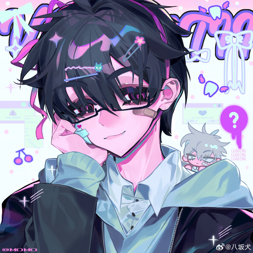Safebooru - 2boys ? absurdres alien stage bandaid bandaid on face black ...