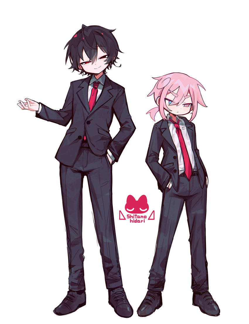 Safebooru - 2boys absurdres artist logo black eyes black jacket black pants black shoes blue ...