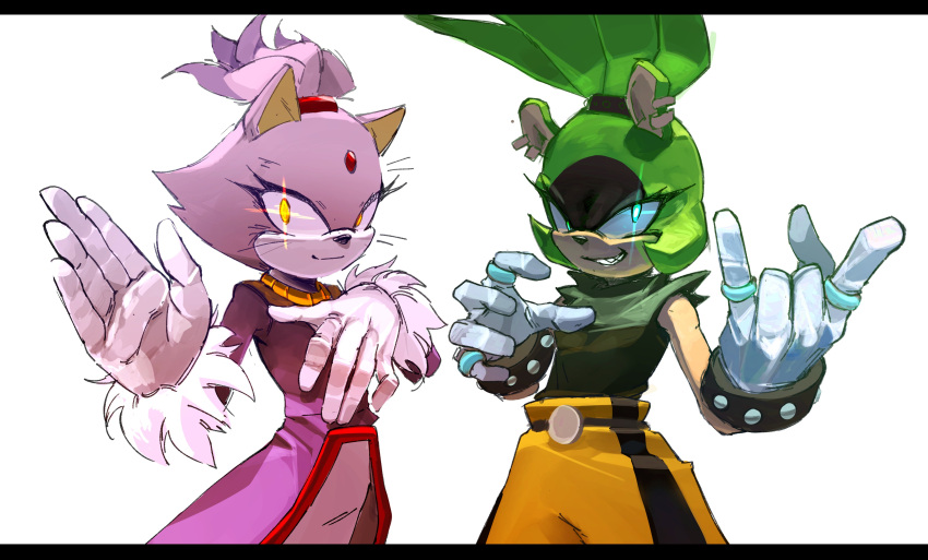 Safebooru - 2girls absurdres animal ears blaze the cat blue eyes bracelet cat ears cat girl ...