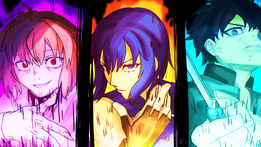 Safebooru - 1boy 2girls angry annoyed arcueid brunestud aura black hair ...