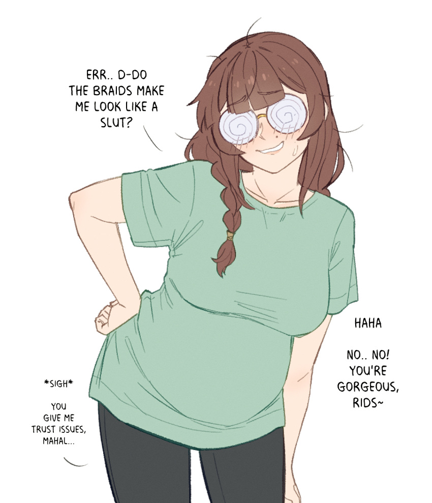 Safebooru - 1girl blush braid brown hair coke-bottle glasses cowboy ...