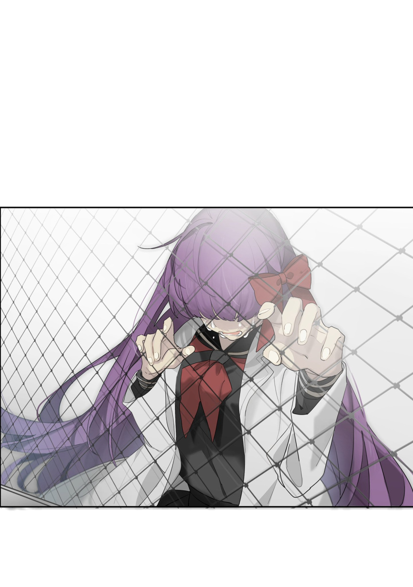 Safebooru - 1girl black serafuku black skirt bow coat crying fate/extra ...