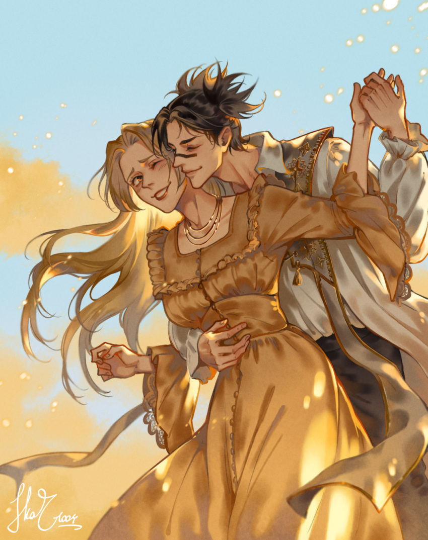 Safebooru - 1boy 1girl black hair blonde hair blue sky blush choso (jujutsu kaisen) closed eyes ...