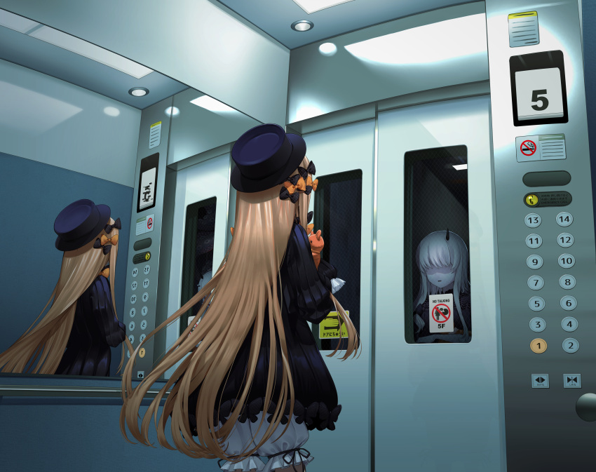 Safebooru - 2girls abigail williams (fate) absurdres black dress breasts dress elevator fate ...