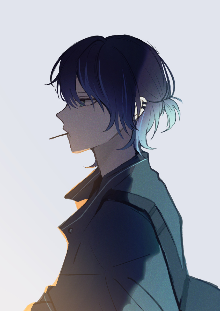 Safebooru - 1girl absurdres blue eyes blue hair blue jacket guiltyskullu highres hiodoshi ao ...