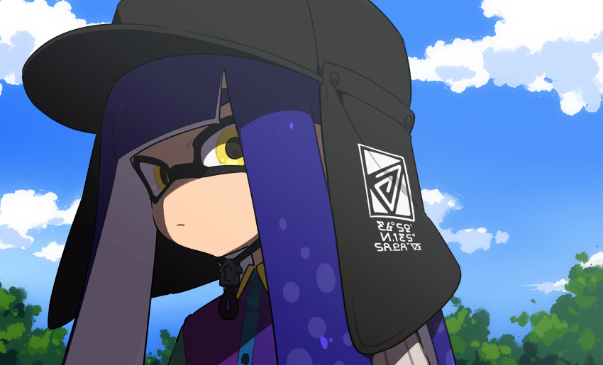 Safebooru - 1boy absurdres aviator cap black hat blue shirt blue sky blunt bangs chin strap ...