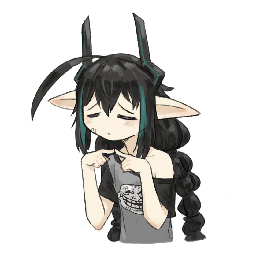 Safebooru - 1girl = = ahoge black hair black horns braid closed eyes ...