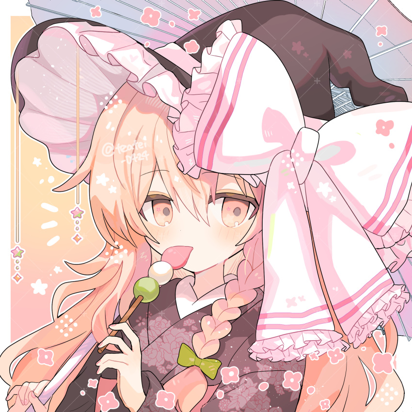 Safebooru - 1girl blonde hair bow braid candy commentary request dango ...