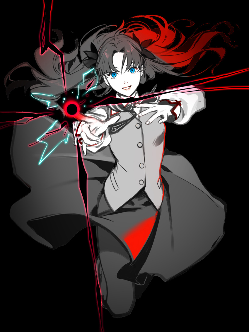 Safebooru - 1girl black background blue eyes bow casting spell fate ...