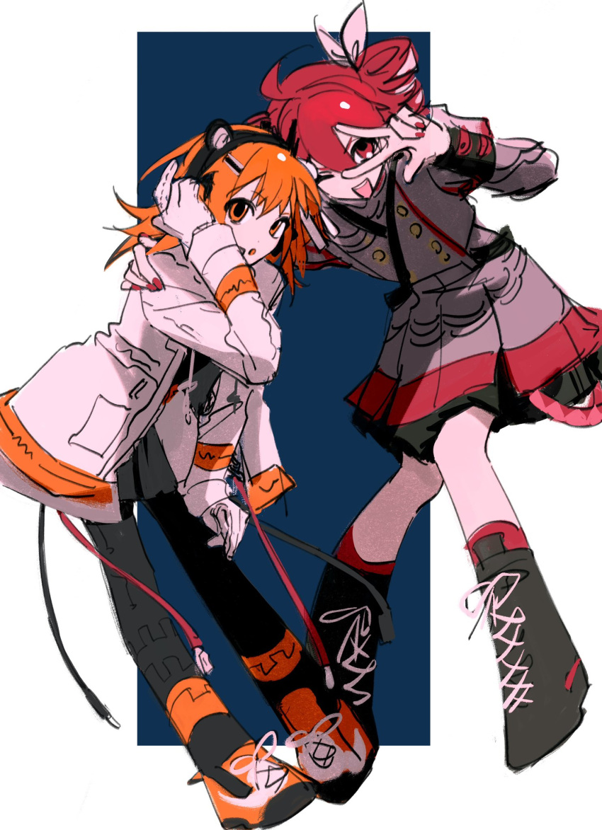 Safebooru - 2girls a.i. voice adachi rei ahoge belt black belt black boots black pantyhose black ...