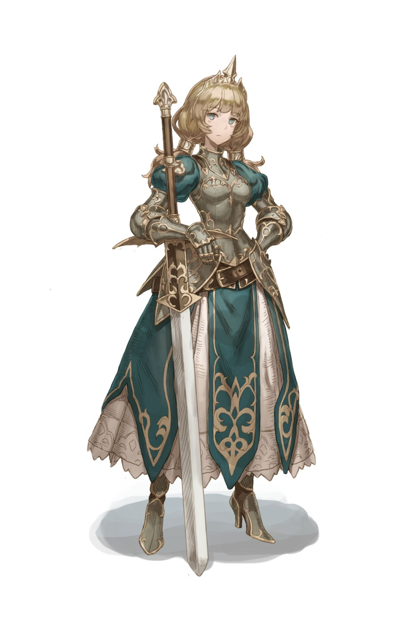 Safebooru - 1girl aqua eyes aqua shirt aqua skirt armor armored boots ...