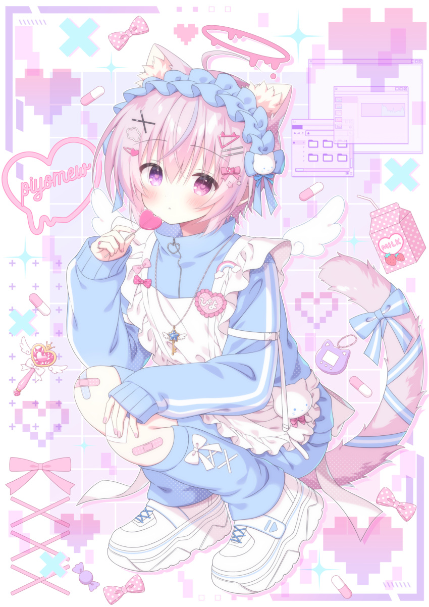 Safebooru - 1boy ahoge animal ear fluff animal ears apron bandaid bandaid on knee bandaid on leg ...