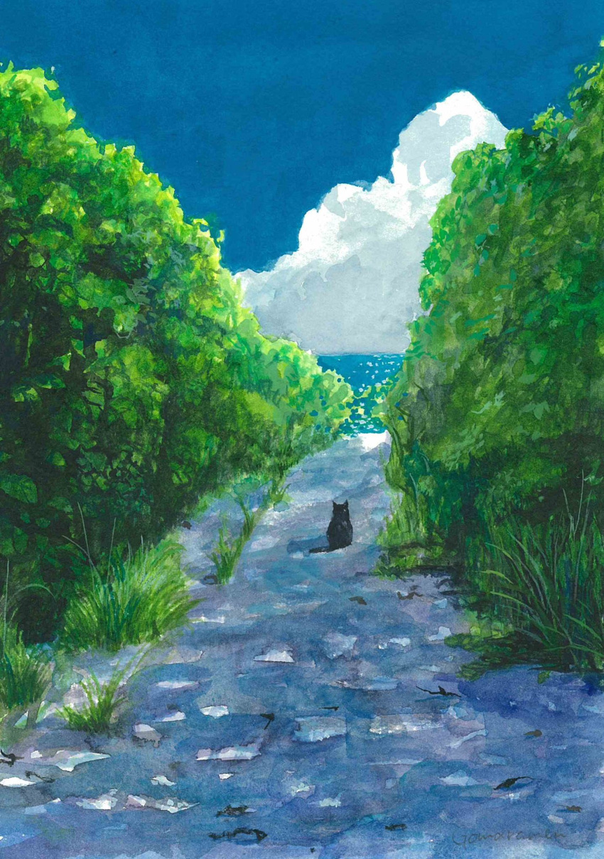 Safebooru - animal animal focus blue sky bush cat clouds commentary request cumulonimbus cloud ...