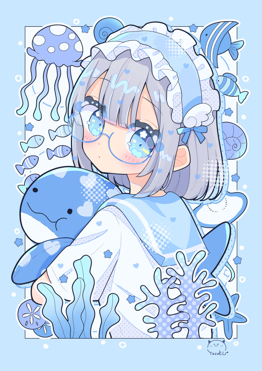 Safebooru - 1girl absurdres artist logo blue-framed eyewear blue border blue eyes blue sailor ...