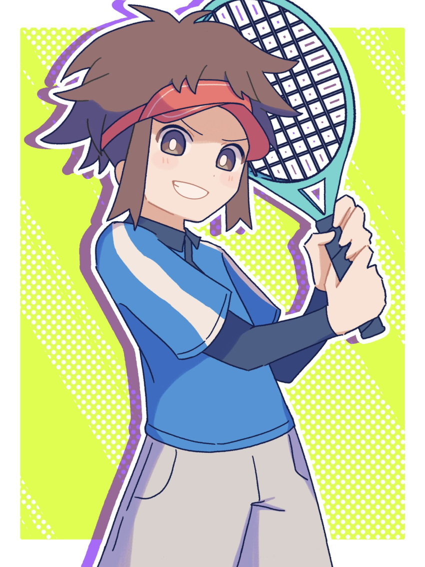 Safebooru - 1boy blue shirt bright pupils brown eyes brown hair ...