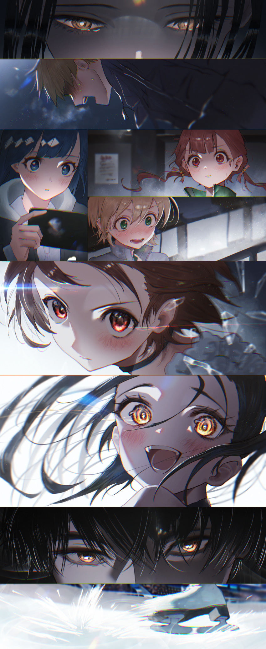 Safebooru - 2boys 6+girls absurdres akeuraji tsukasa black hair blonde hair blue eyes blue hair ...