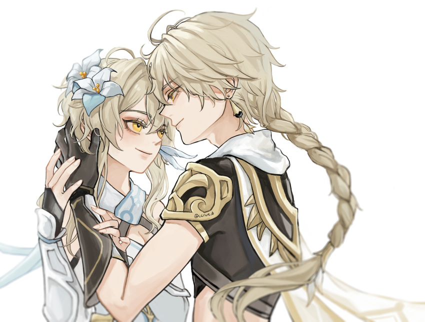 Safebooru - 1boy 1girl aether (genshin impact) ahoge bare shoulders ...