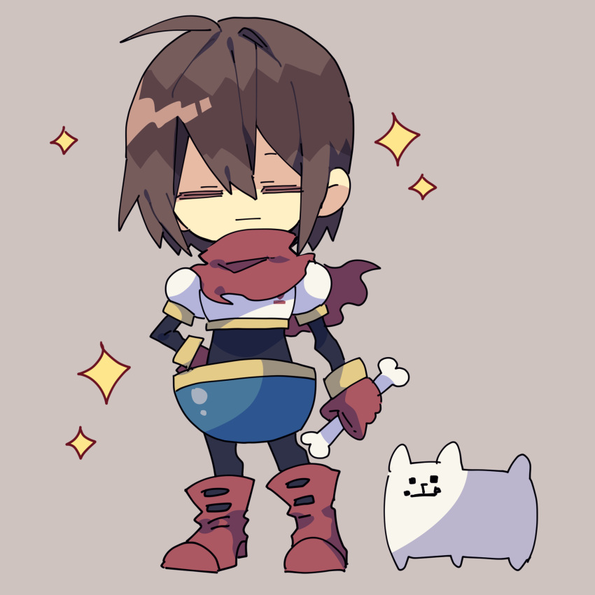 Safebooru - 1other annoying dog armor bone boots brown hair chibi chibi ...