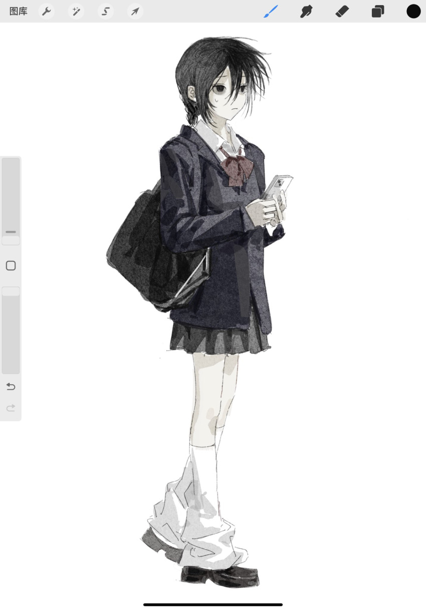 Safebooru 1girl Art Program In Frame Bag Black Eyes Black Hair Black 3060