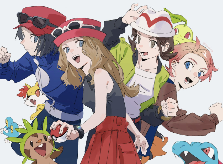 Safebooru - 2boys 2girls :d black hair blue eyes blue jacket brown eyes ...