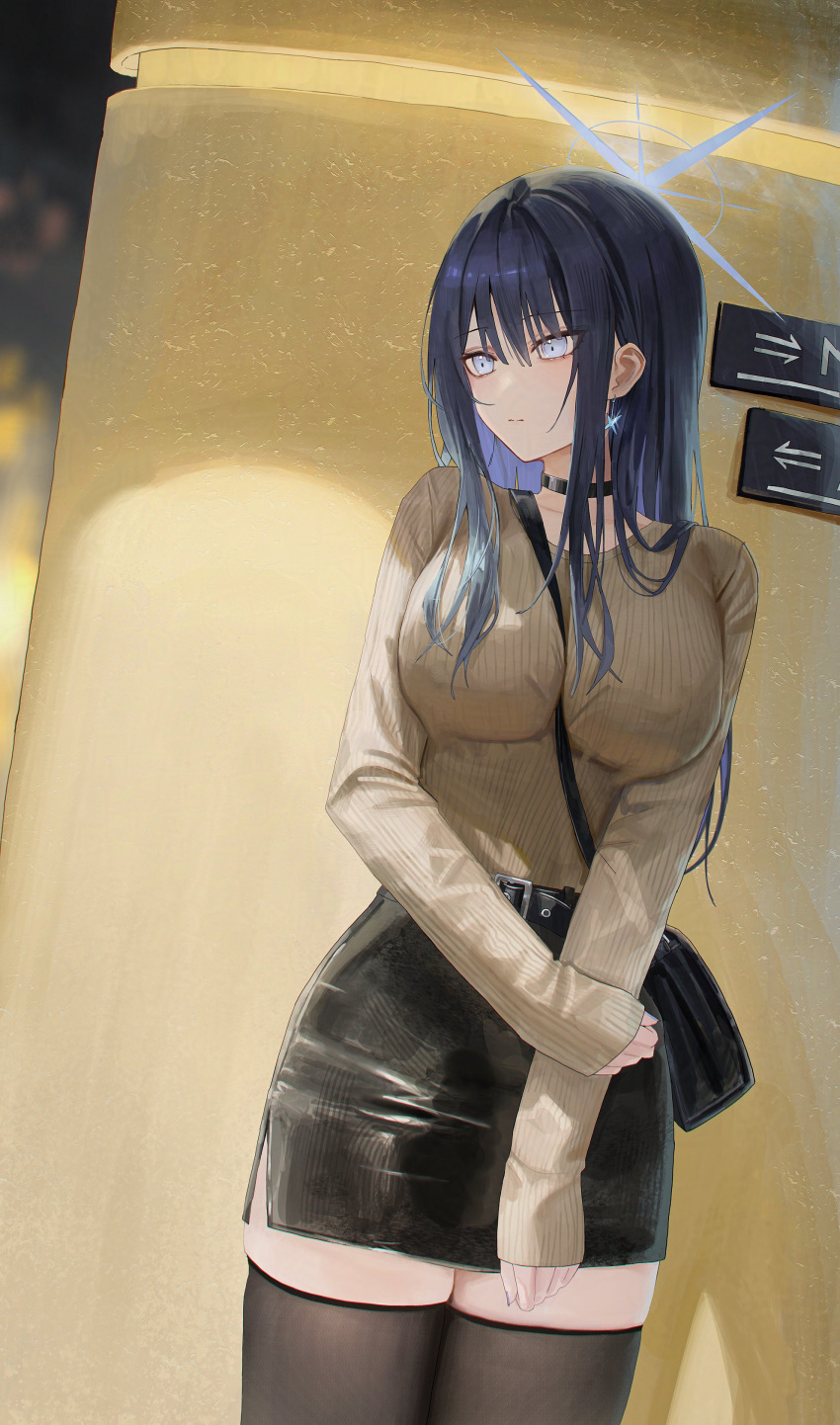 Safebooru - 1girl absurdres bag belt black bag black belt black choker black hair black skirt ...