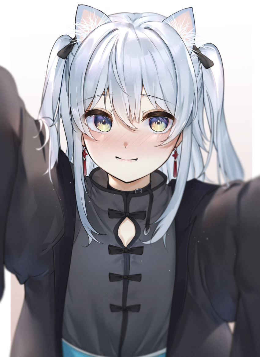 Safebooru - 1girl animal ears black jacket black shirt blush cat ears cat girl chinese clothes ...