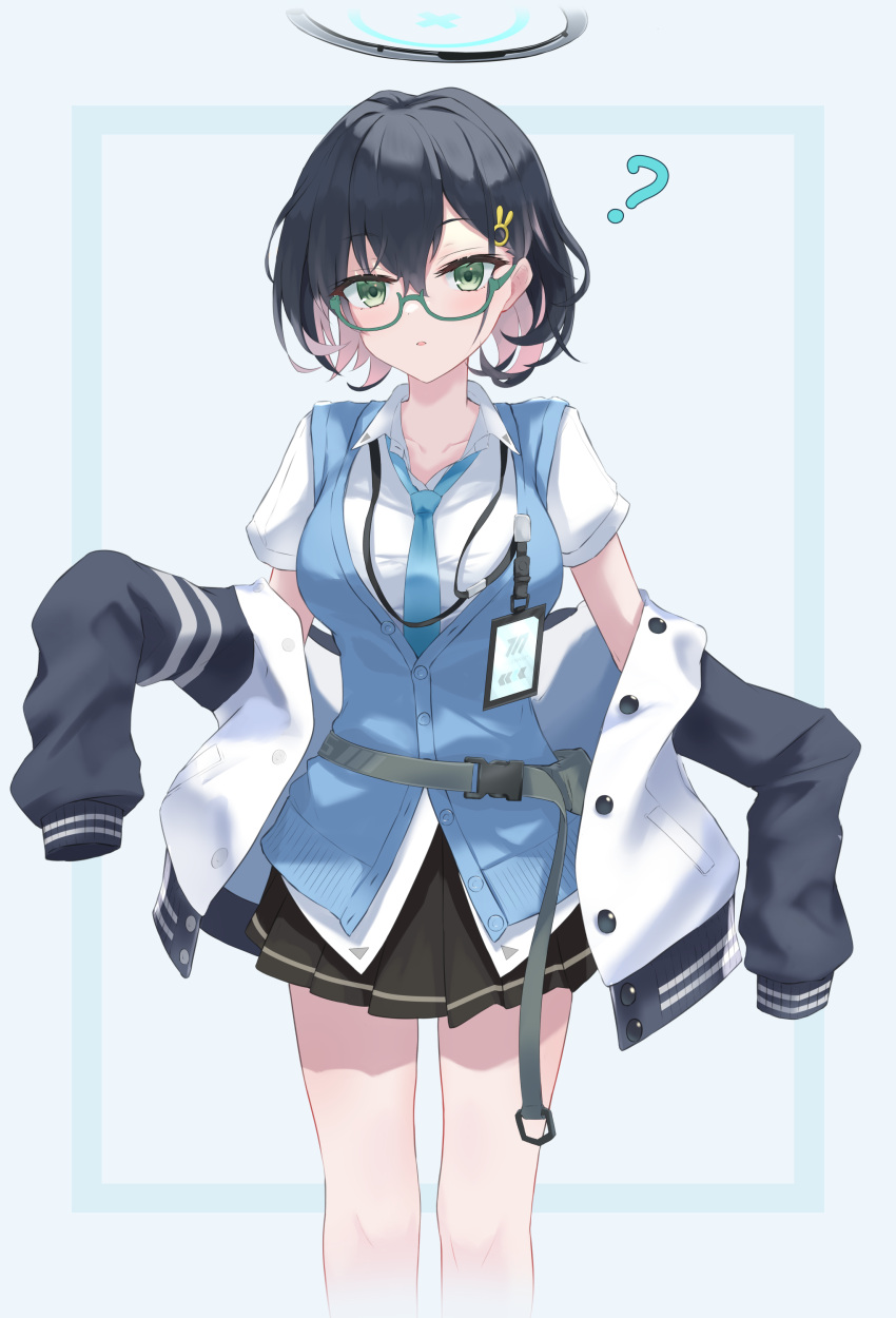 Safebooru - 1girl ? absurdres black hair black jacket black skirt blue archive blue halo blue ...