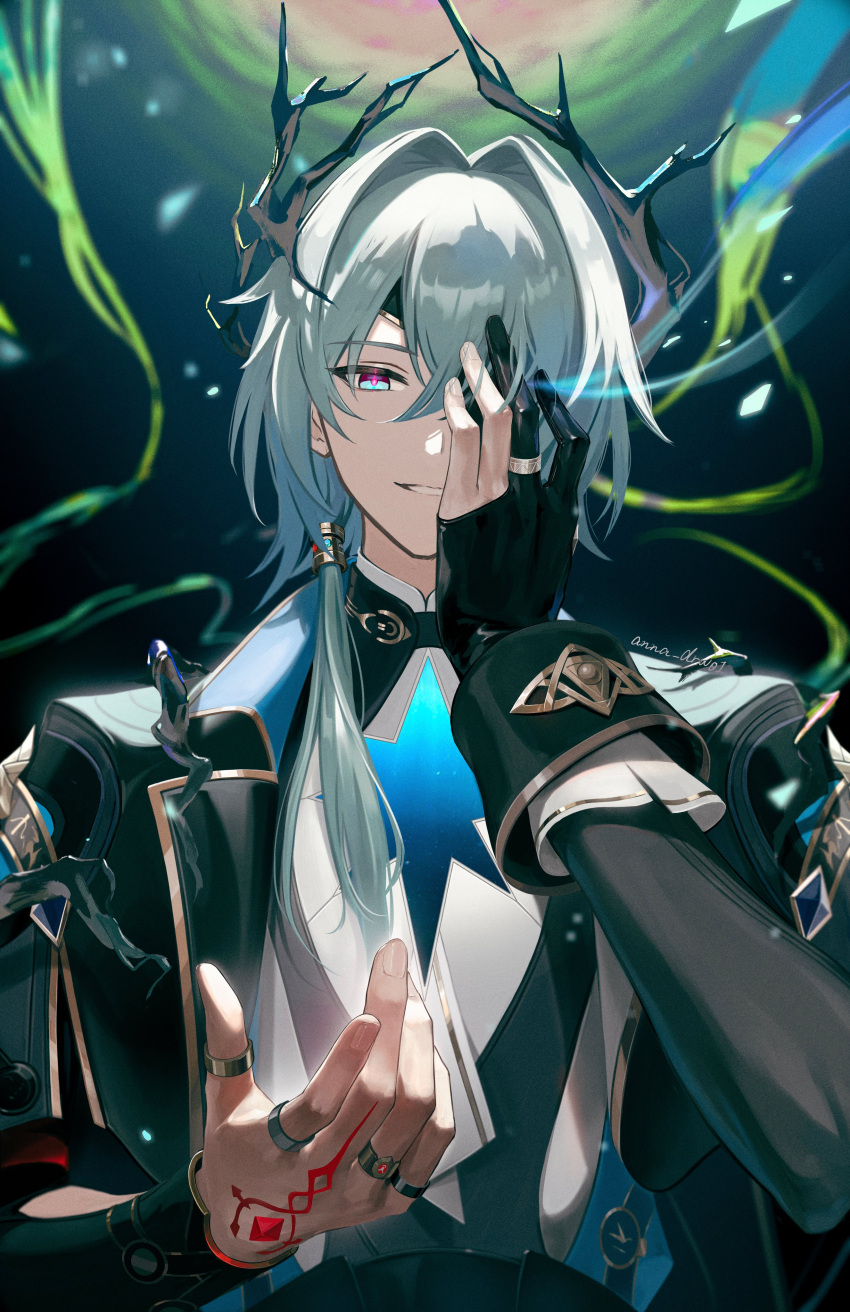 Safebooru - 1boy absurdres anaxa (honkai: star rail) anna (drw01) aqua eyes aqua hair ascot ...