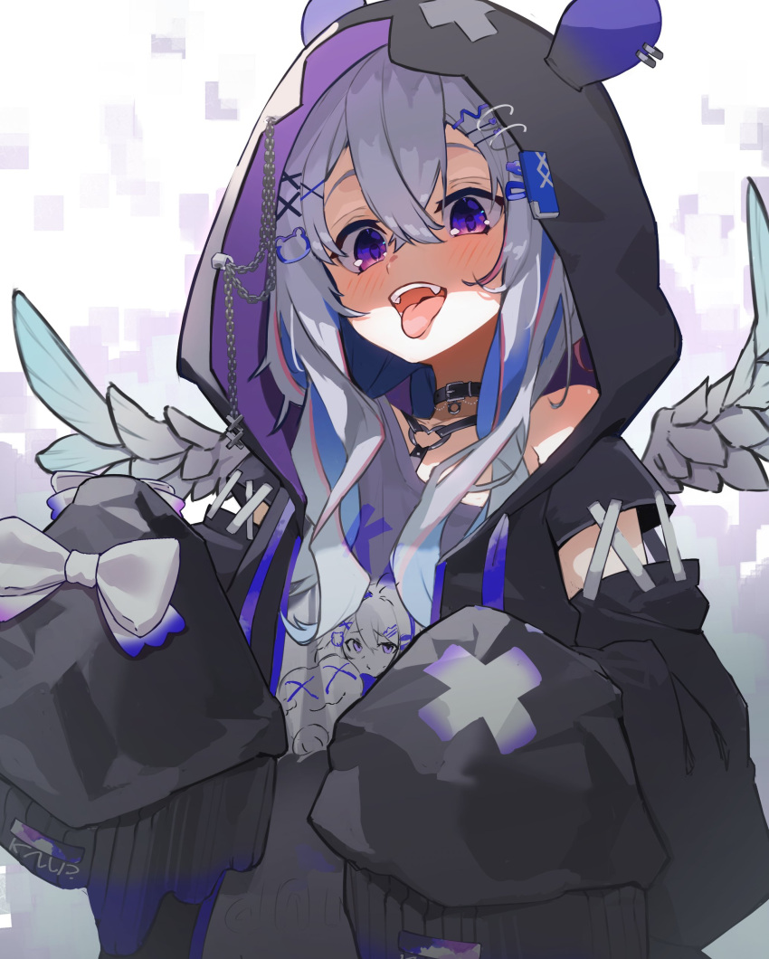 Safebooru - 1girl absurdres amane kanata amane kanata (punk rock) angel wings animal hood bear ...