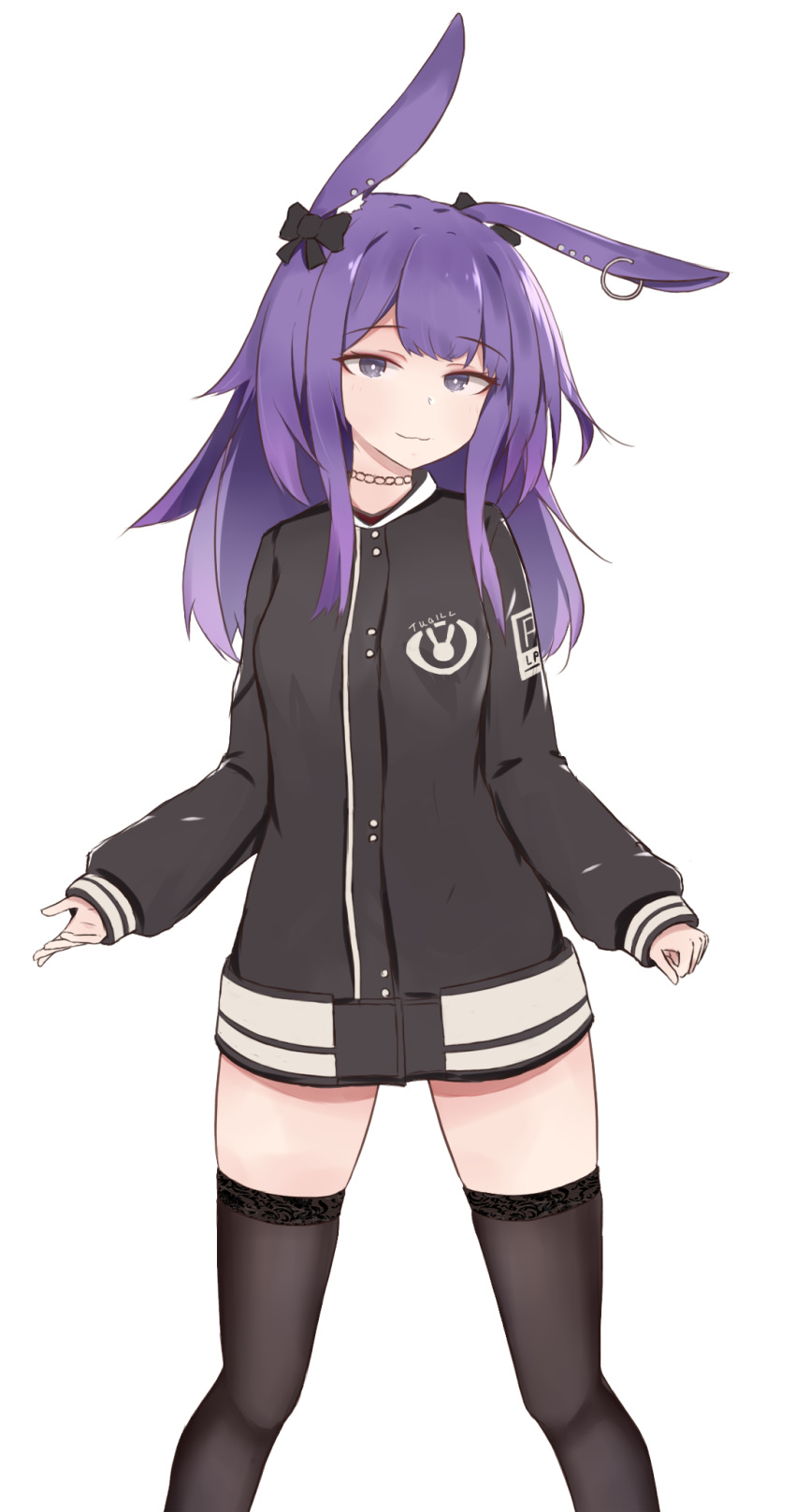 Safebooru - 1girl animal ear piercing animal ears arknights black bow black eyes black jacket ...