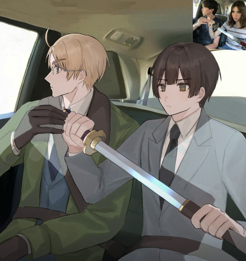 Safebooru - 2boys ahoge america (hetalia) axis powers hetalia belt black belt black gloves black ...