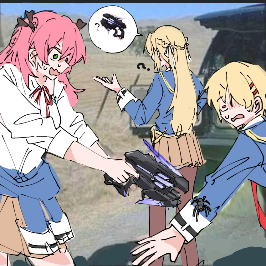 Safebooru - 3girls aikawa megumi blonde hair blue jacket braid clothes around waist green eyes ...