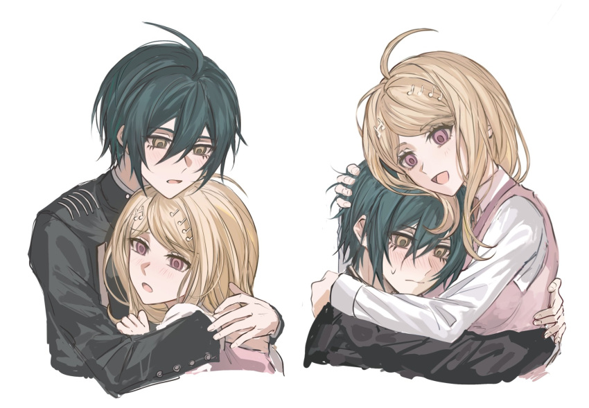 Safebooru - 1boy 1girl ahoge akamatsu kaede black hair black jacket blonde hair blush brown eyes ...