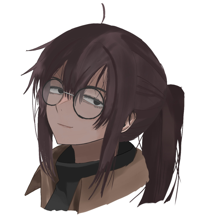 Safebooru - 1girl black-framed eyewear black eyes black sweater brown coat brown eyes coat ...