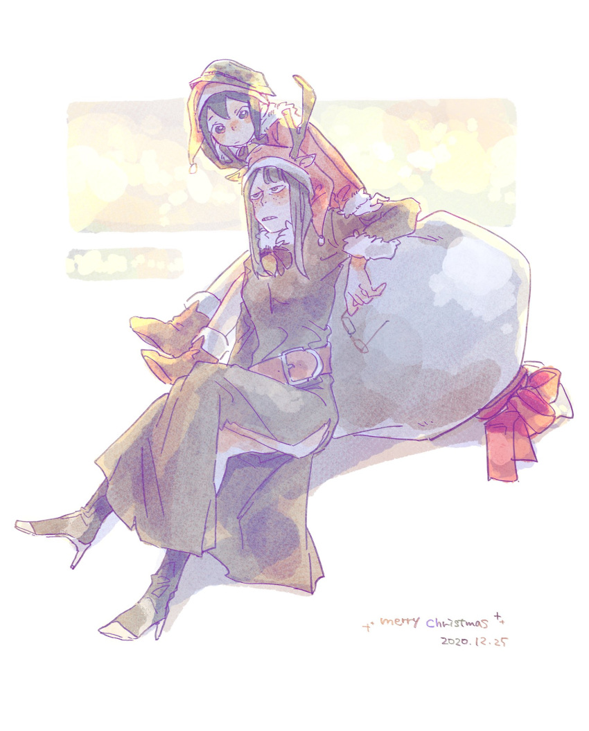 Safebooru - 2020 2girls antlers asakusa midori asymmetrical bangs black hair boonie hat ...