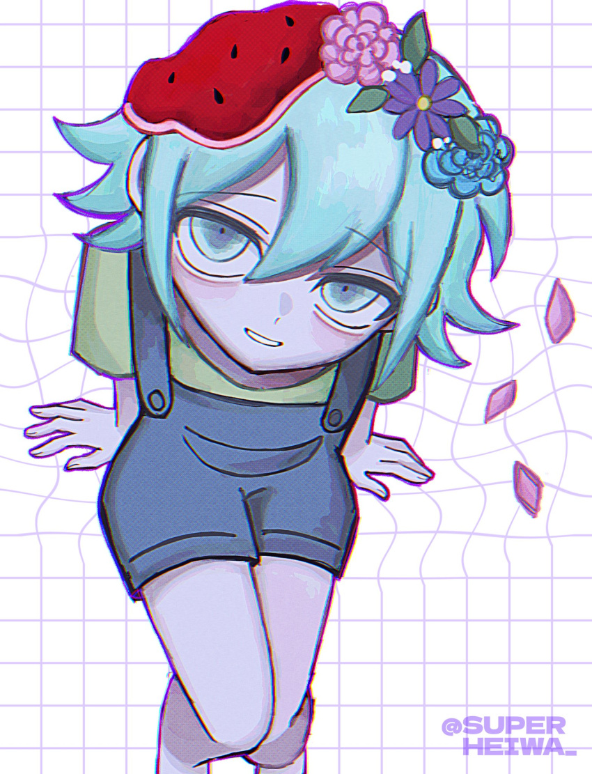 Safebooru - 1boy arm support basil (headspace) (omori) basil (omori) blue overalls flower green ...