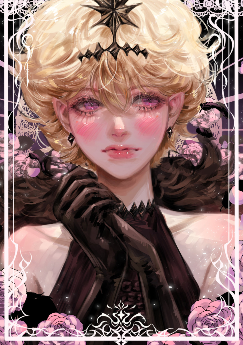 Safebooru - 1girl absurdres black gloves blonde hair close-up closed mouth commentary crown ...