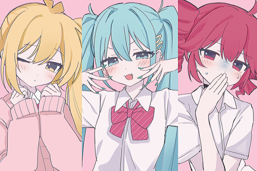 Safebooru - 3girls absurdres ahoge akita neru antenna hair black choker blonde hair blue eyes ...