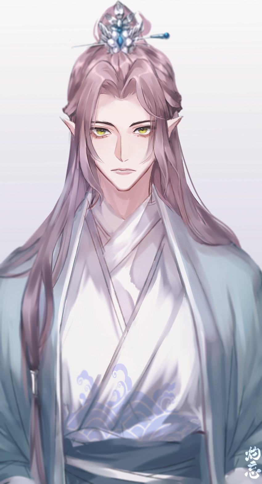 Safebooru - 1boy absurdres artist name bishounen brown hair chinese clothes green eyes hair ...