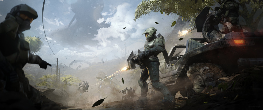 Safebooru - 2204design 3boys absurdres ammunition belt armor firing ...