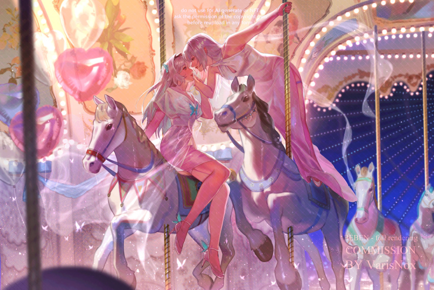 Safebooru - 5b bebenn absurdres balloon carousel dress firefly (honkai: star rail) grey hair ...