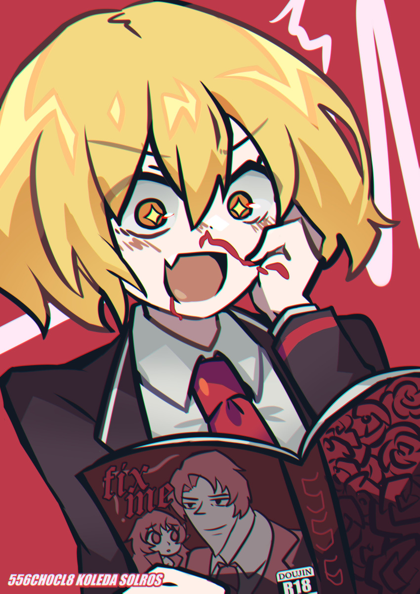 Safebooru - 1girl absurdres black suit blonde hair blood book character ...